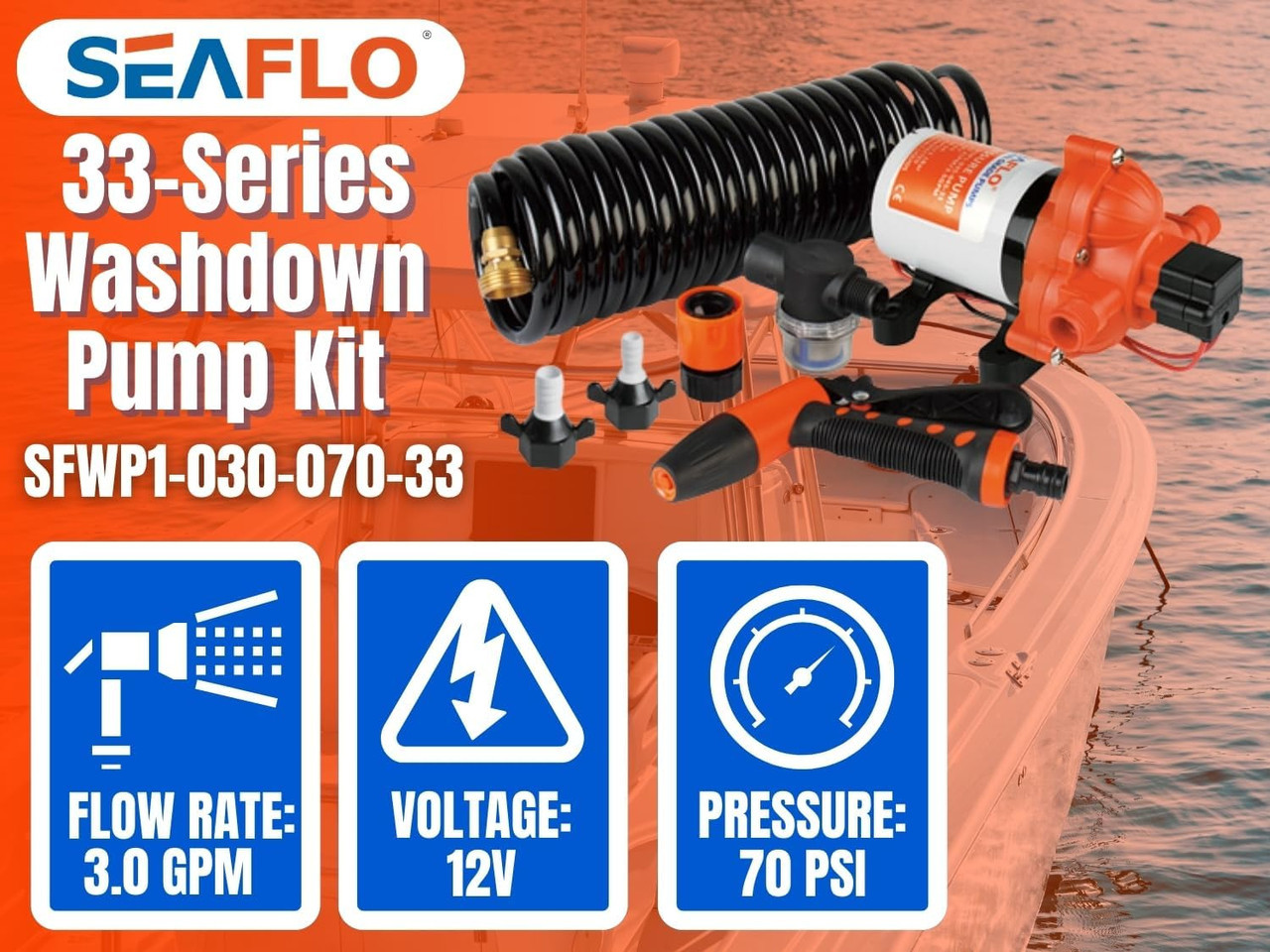 SEAFLO 33-Series Washdown Deck Wash Pump Kit for Rv Boat Marine Yacht ...