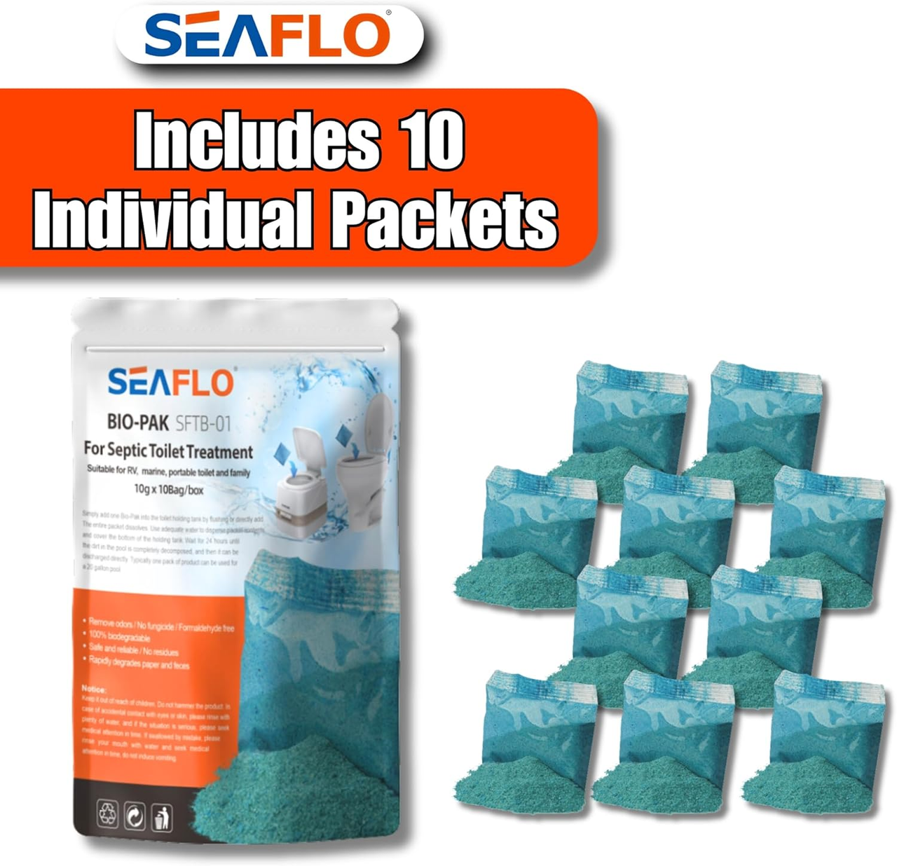 SEAFLO 100% Biodegradable Bio-pak RV Marine Natural Black Holding Tank ...