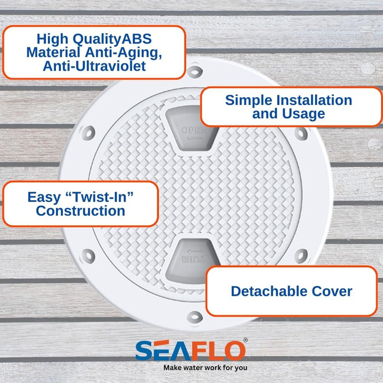 SEAFLO Marine 8" Boat Round Non Slip Inspection Hatch with Detachable Cover