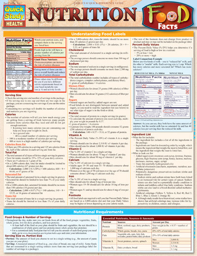 Nutritional Food Facts Chart - Clinical Charts and Supplies