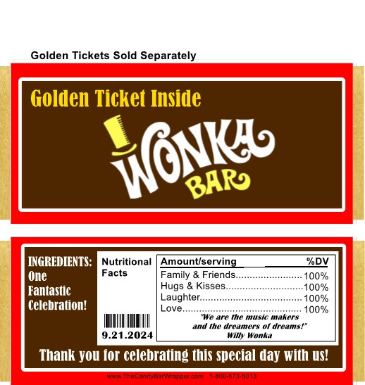 Willy Wonka Themed Candy Bar Wrappers