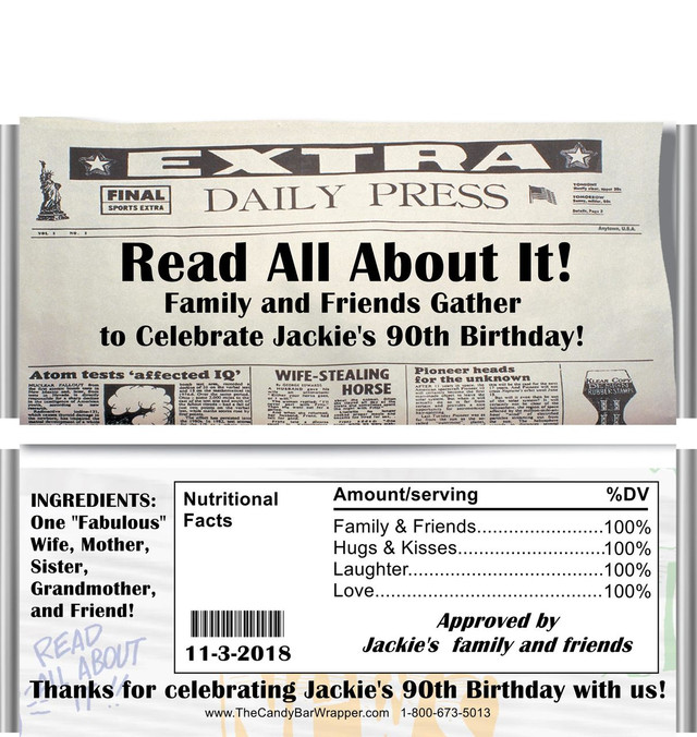Adult Birthday Candy Wrappers as Birthday Party Favors | The Candy Bar ...