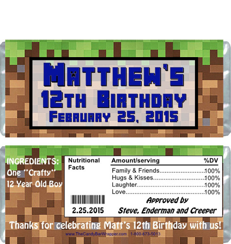 Minecraft Inspired Candy Wrappers at The Candy Bar Wrapper