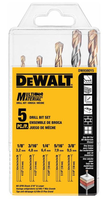 DeWalt DWA56015 Multi-Material Drill Bit Set, 5-Piece