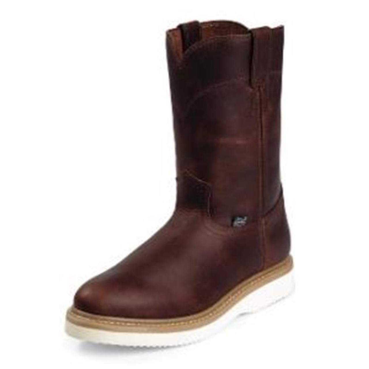 Justin Mens Pull On Wedge Workboot Tan Premium