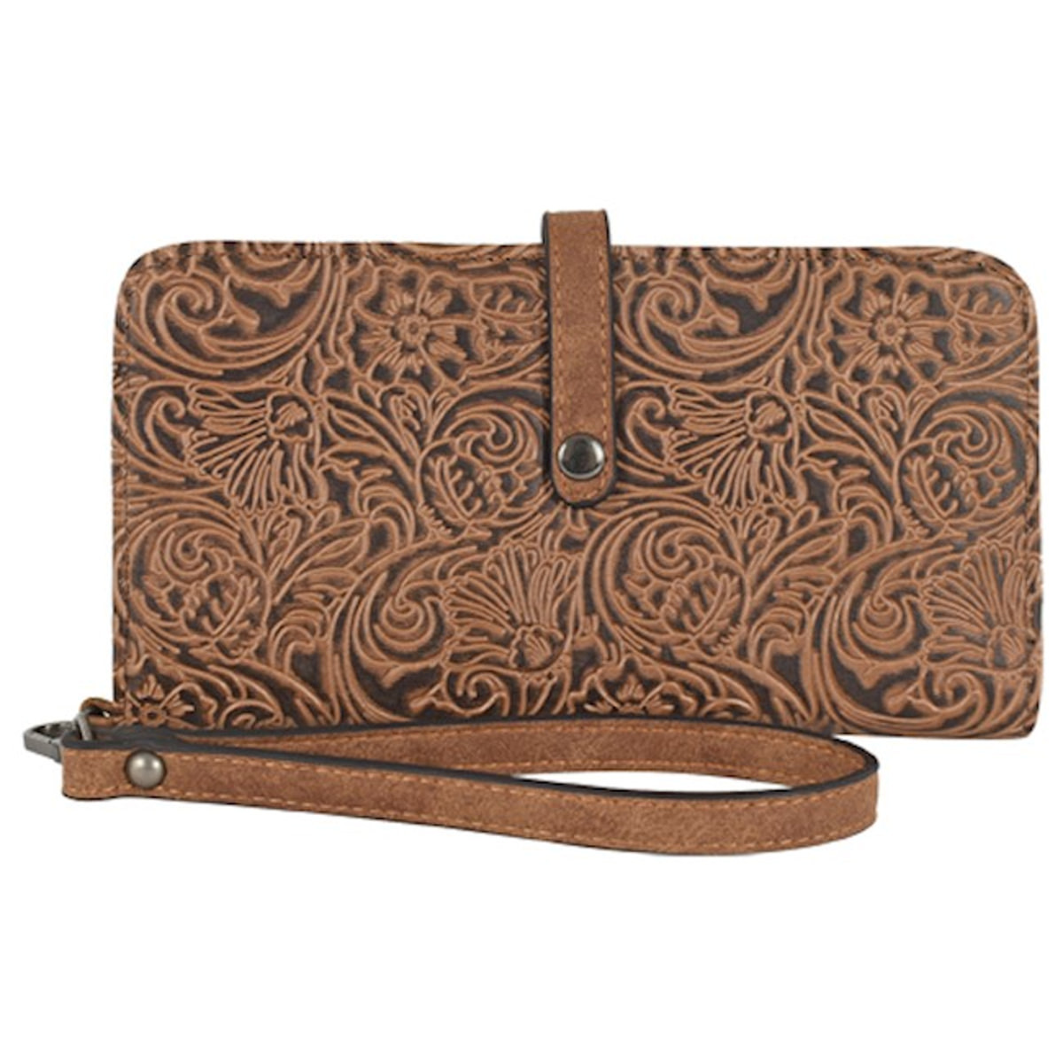 Trenditions Justin Slim Weathered Brown Wallet w/Tooled Pattern