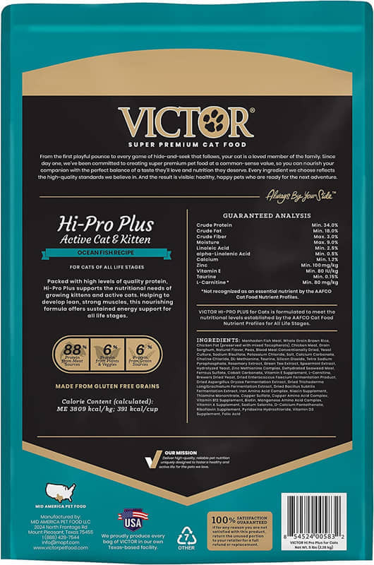 Victor Super Premium Cat Food Hi-Pro Plus Active Cat and Kitten Dry Cat ...