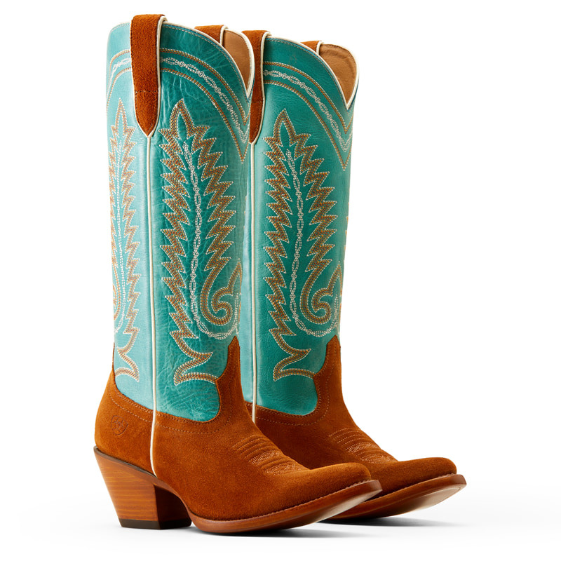 Ariat Women's Ambrose Penny Suede/Turquoise J Toe Western Boots