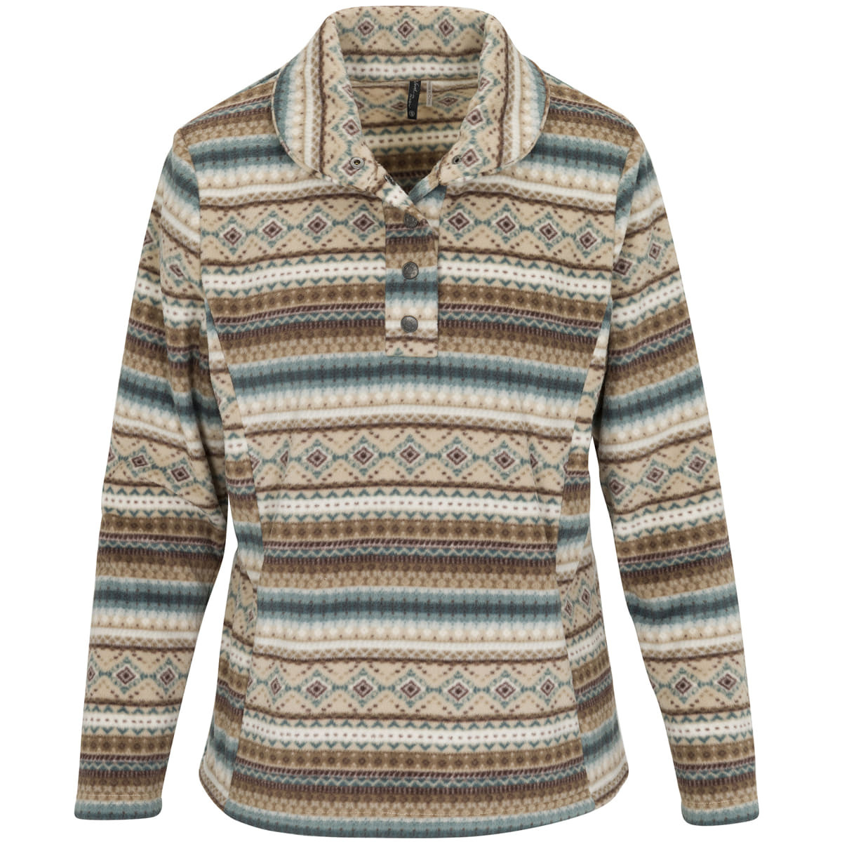North River Ladies Brown & Teal Aztec Striped Quarter-Button Fleece ...