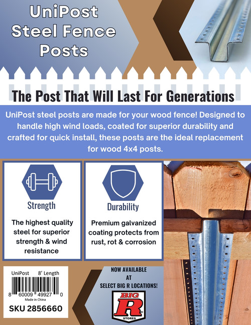 UniPost 8 ft. Galvanized Steel Fence Post - 1-3/4in. X 3-5/8 in