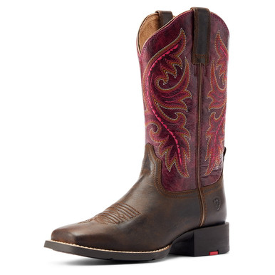 Ariat Womens Worn Mocha & Raspberry Performance Round Up Back Zip ...