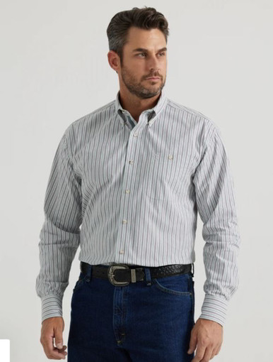 Wrangler Mens George Strait White Striped Long Sleeve Shirt