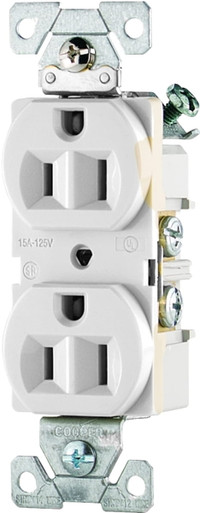 Eaton Cooper Wiring CR15W Duplex Receptacle, 2 -Pole, 15 A, 125 V, Side ...