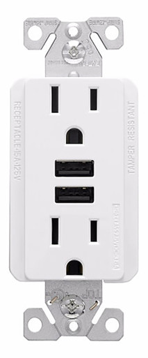 Eaton TR7765W-KB-L USB Combination Receptacle, White, 2-Pole, 15 A at ...