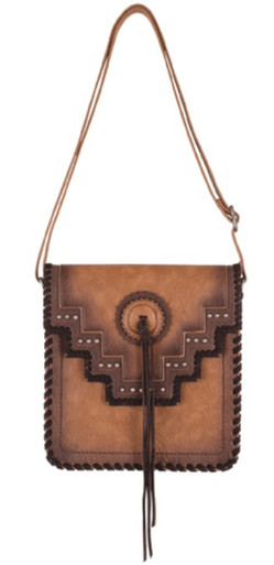 Justin Ladies Brown Crossbody Bag with Whip Stitch & Old Silver Studs ...