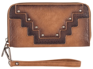 Justin Ladies Genuine Brown Leather Wallet with Old Silver Studs