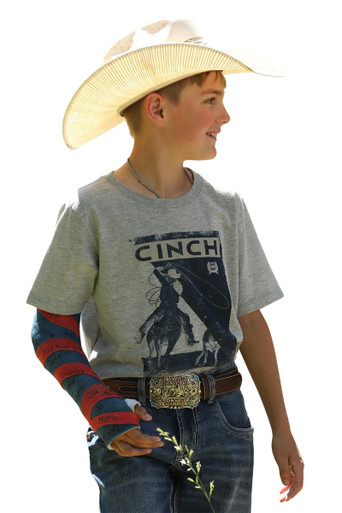 Cinch Boys Youth Gray Cinch Roping Graphic Short Sleeve T-Shirt