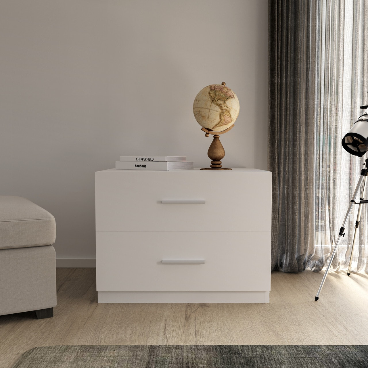 White 2 Drawers Chest Cabinet
