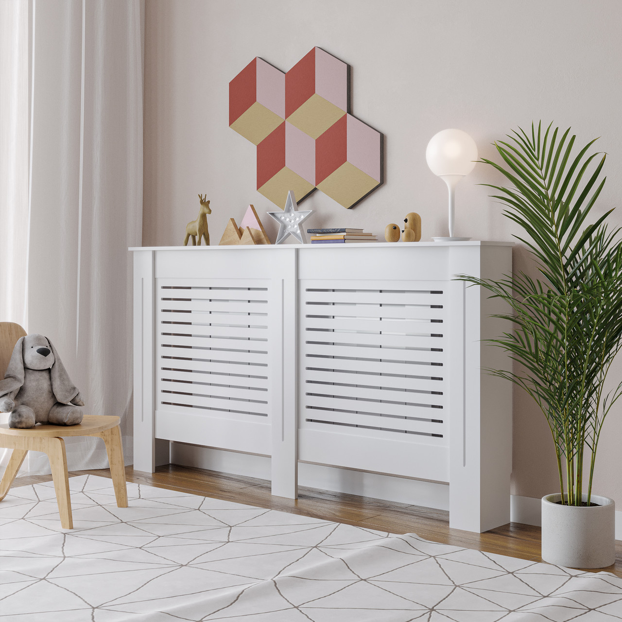 Large Wooden Radiator Cover with Slatted Grill