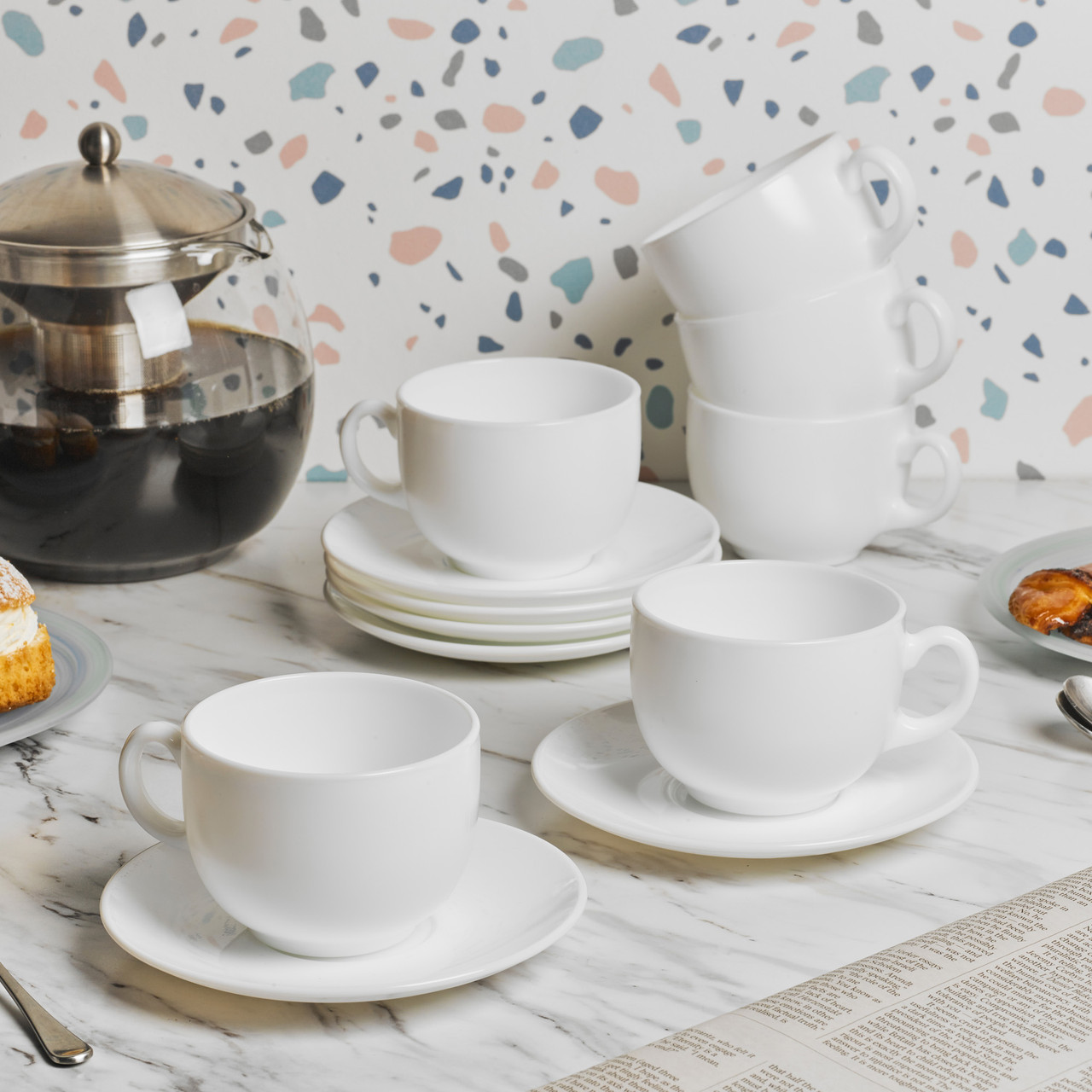 Set of 6 Luminarc Glass Cup and Saucer Set