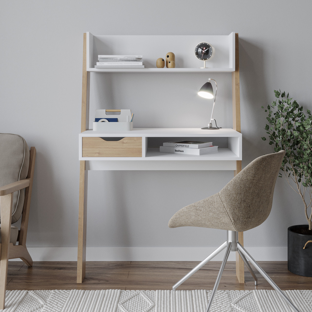 White Oak Ladder Desk with Drawer