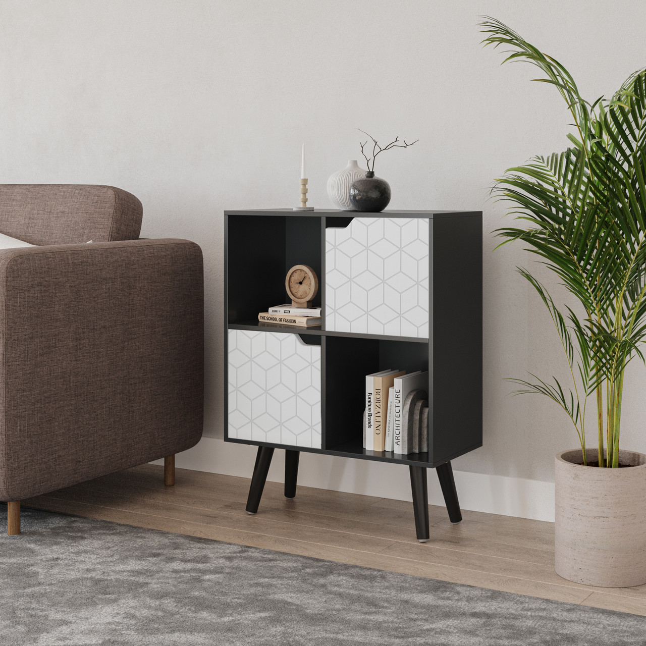 4-Cube Storage Unit with 2 Geo Doors and Legs - Urbnliving