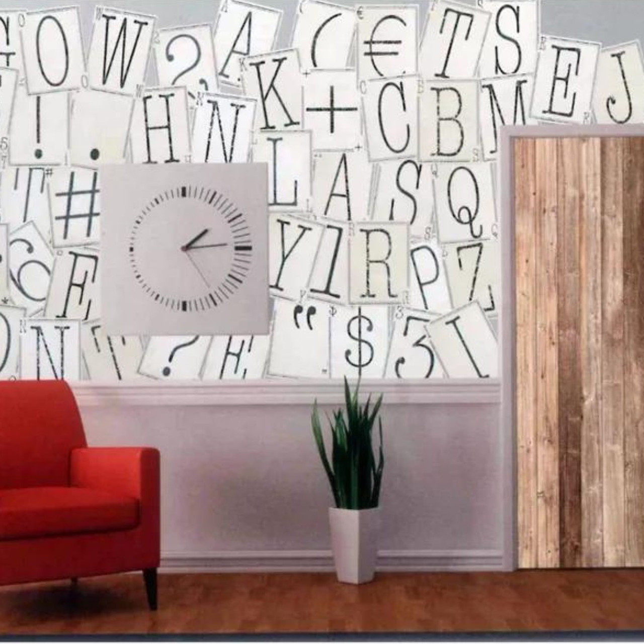 1Wall Typography Letters 64-Piece Collage Wallpaper Mural
