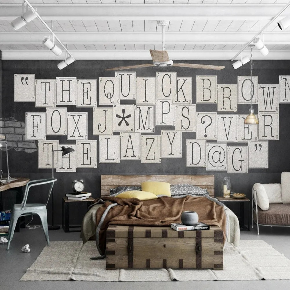 1Wall Typography Letters 64-Piece Collage Wallpaper Mural