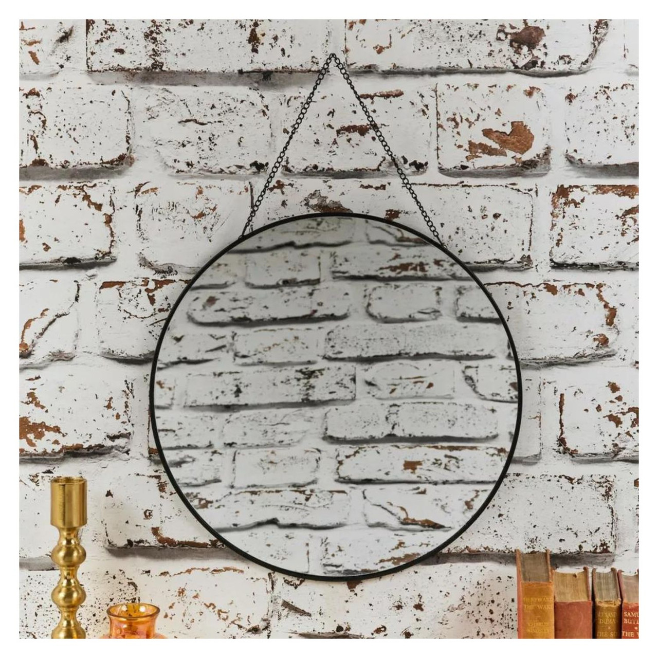 30cm Gold or Black Round Hanging Wall Mirror