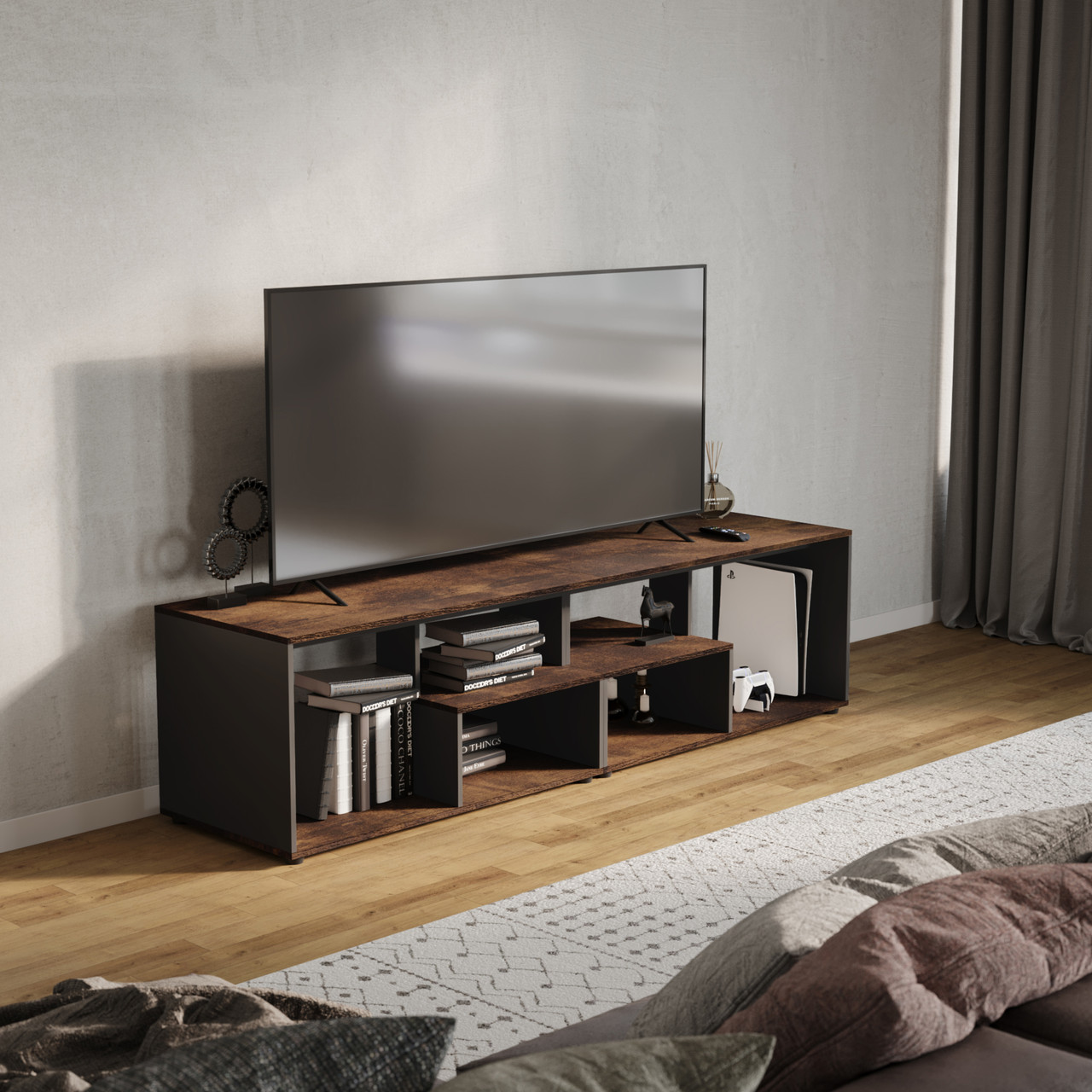 Large Abstract TV Stand and Coffee Table with Storage