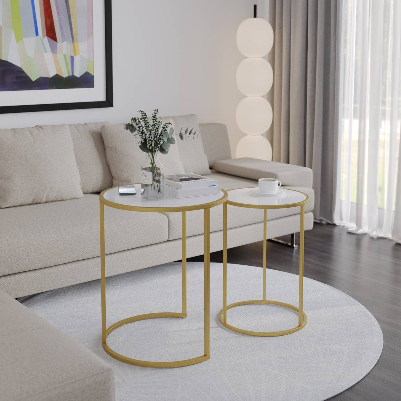 2 Piece Round Nesting Side Tables With Glass Tops