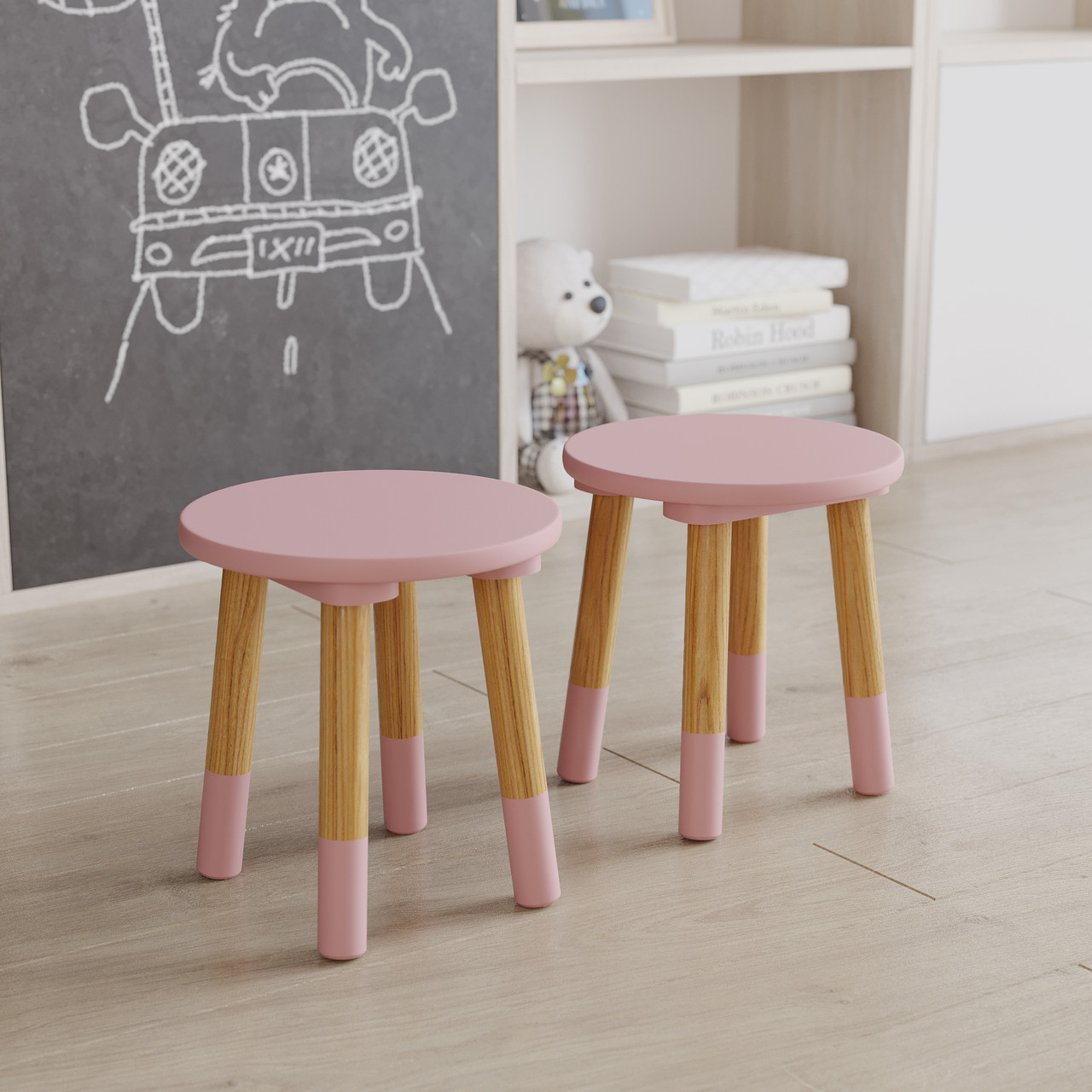 Kids Wooden Round Stool Chair for Toddlers & Nursery