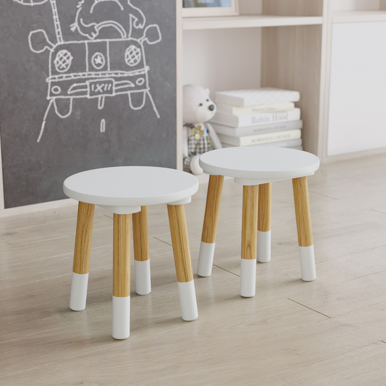 Kids Wooden Round Stool Chair for Toddlers & Nursery