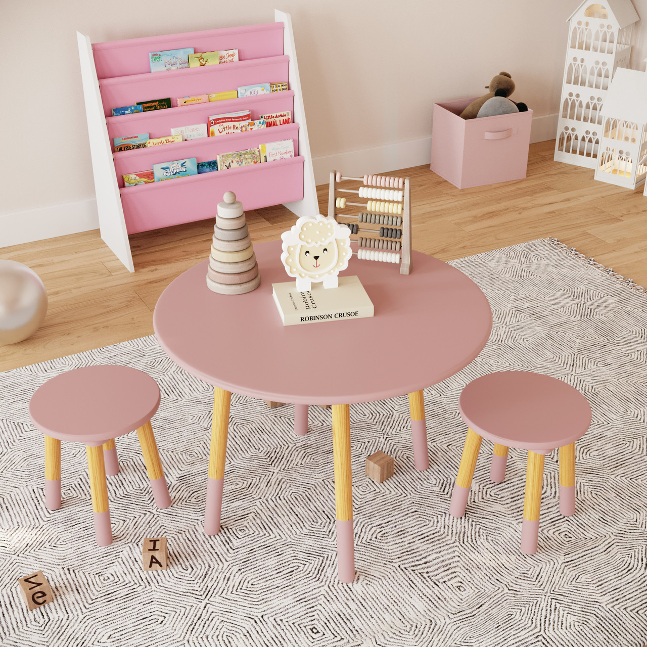 Kids Round Wooden Table for Nursery Playroom - 43x60cm