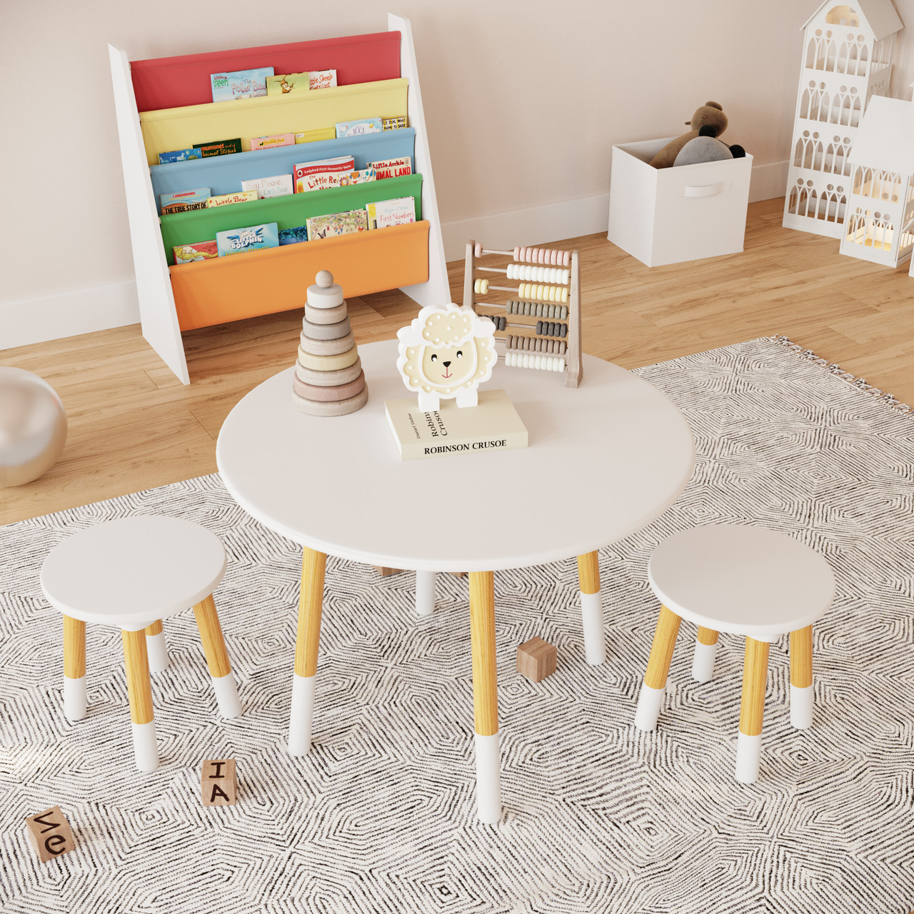 Kids Round Wooden Table for Nursery Playroom - 43x60cm