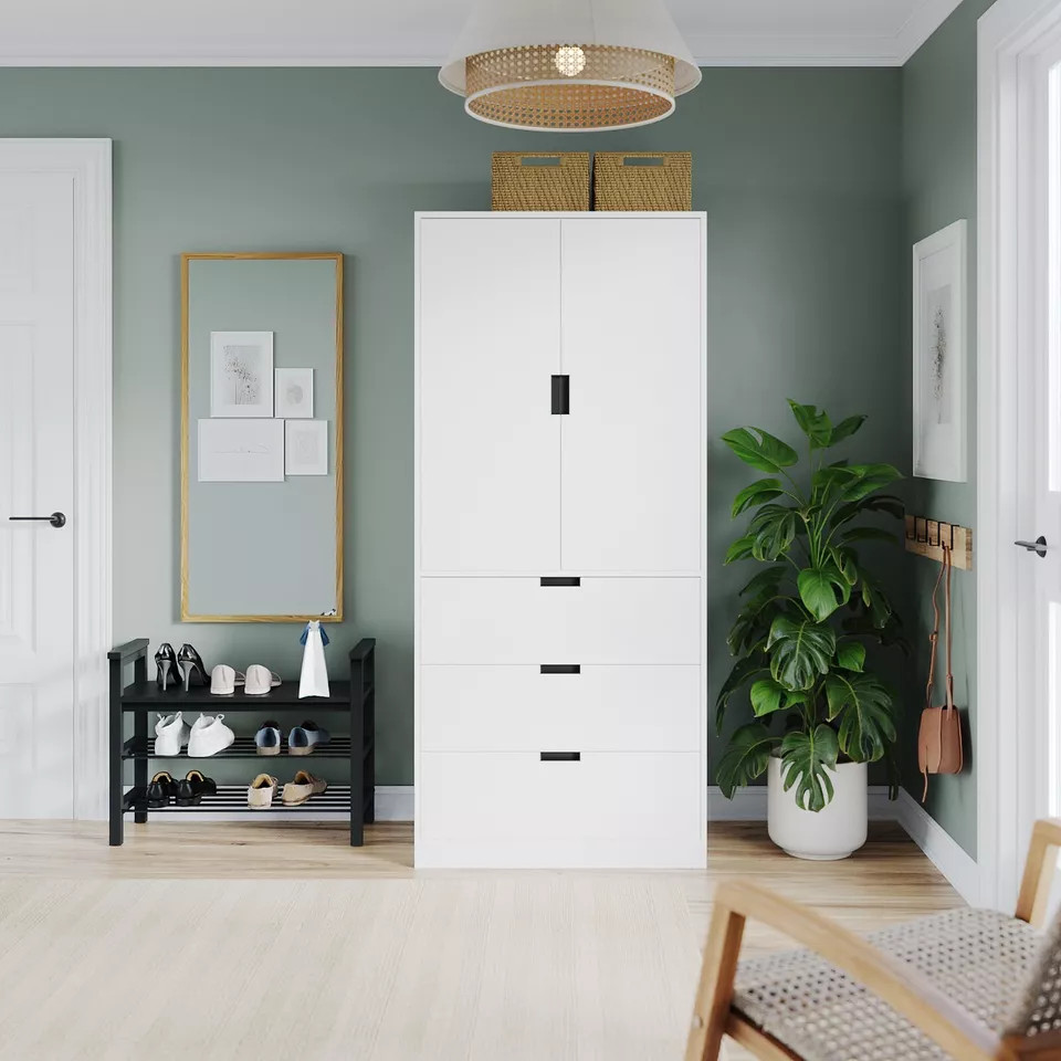 2-Door 3-Drawer Wardrobe with Storage Shelf, and Hanging Space -180x80x50cm