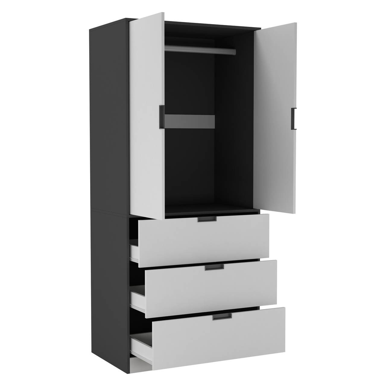 2-Door 3-Drawer Wardrobe with Storage Shelf, and Hanging Space -180x80x50cm