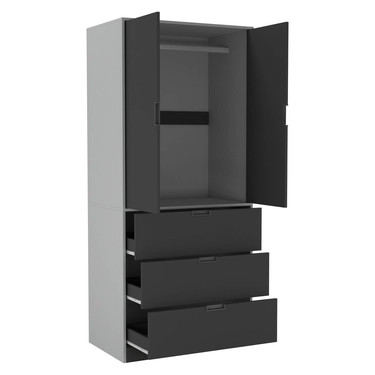 2-Door 3-Drawer Wardrobe with Storage Shelf, and Hanging Space -180x80x50cm