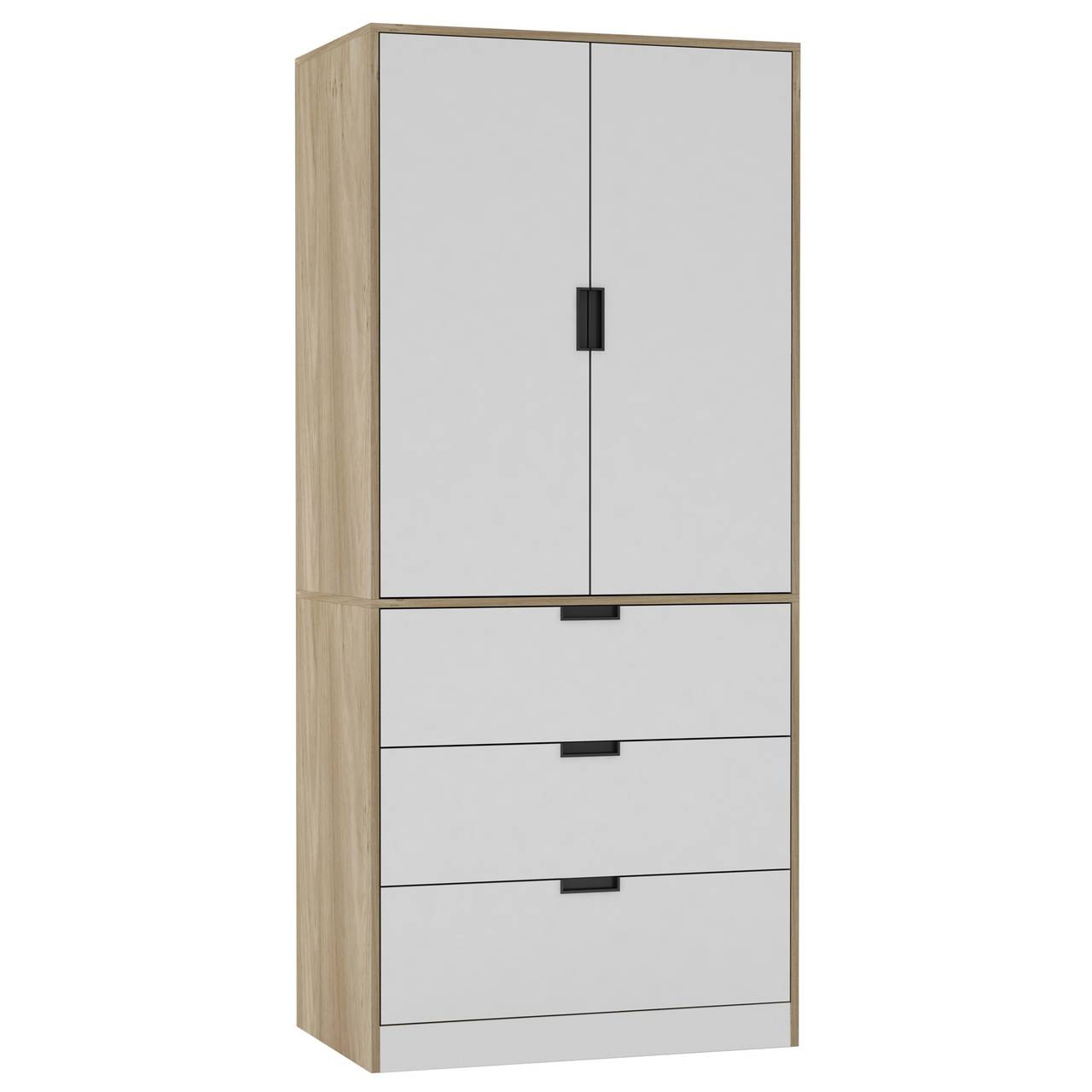 2-Door 3-Drawer Wardrobe with Storage Shelf, and Hanging Space -180x80x50cm