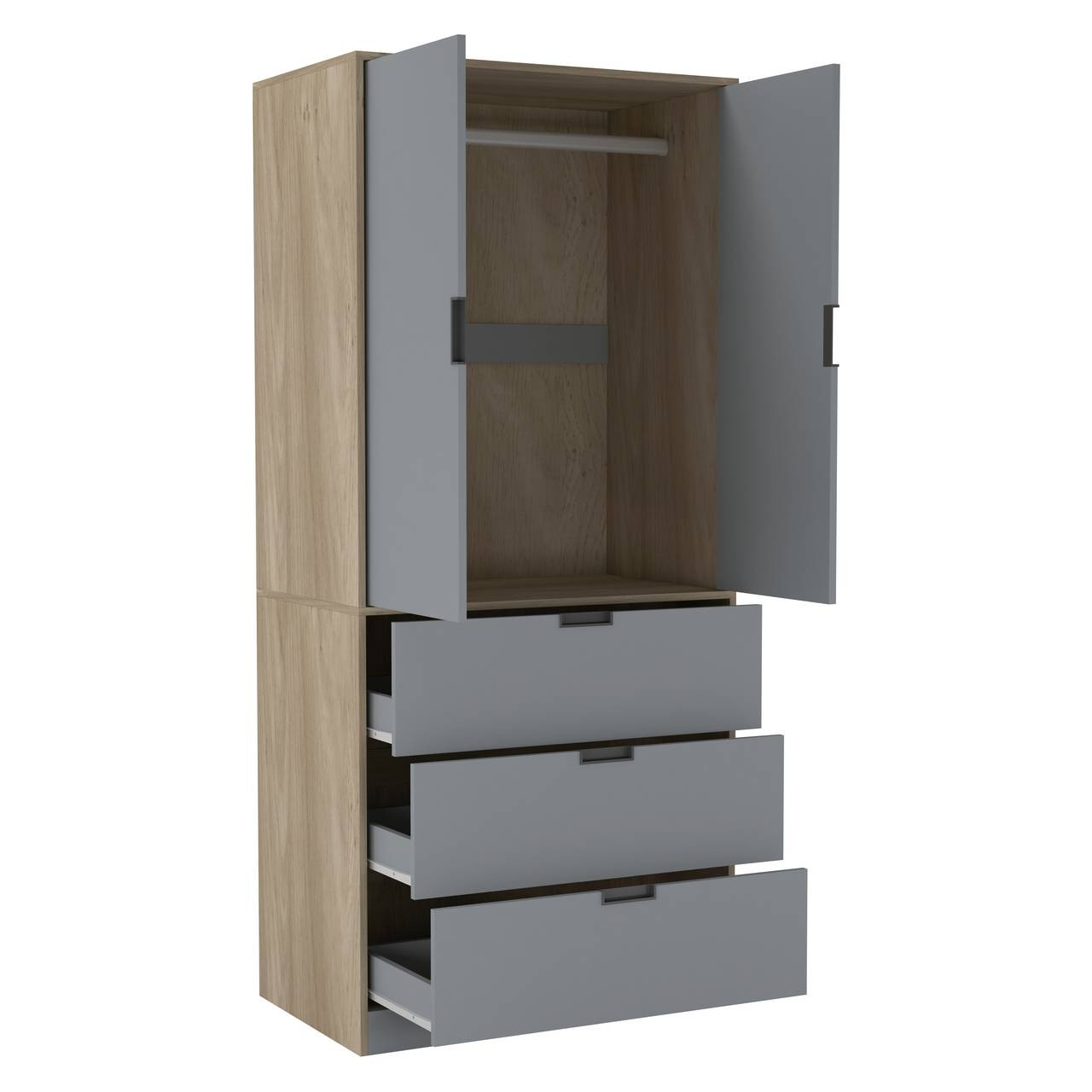 2-Door 3-Drawer Wardrobe with Storage Shelf, and Hanging Space -180x80x50cm