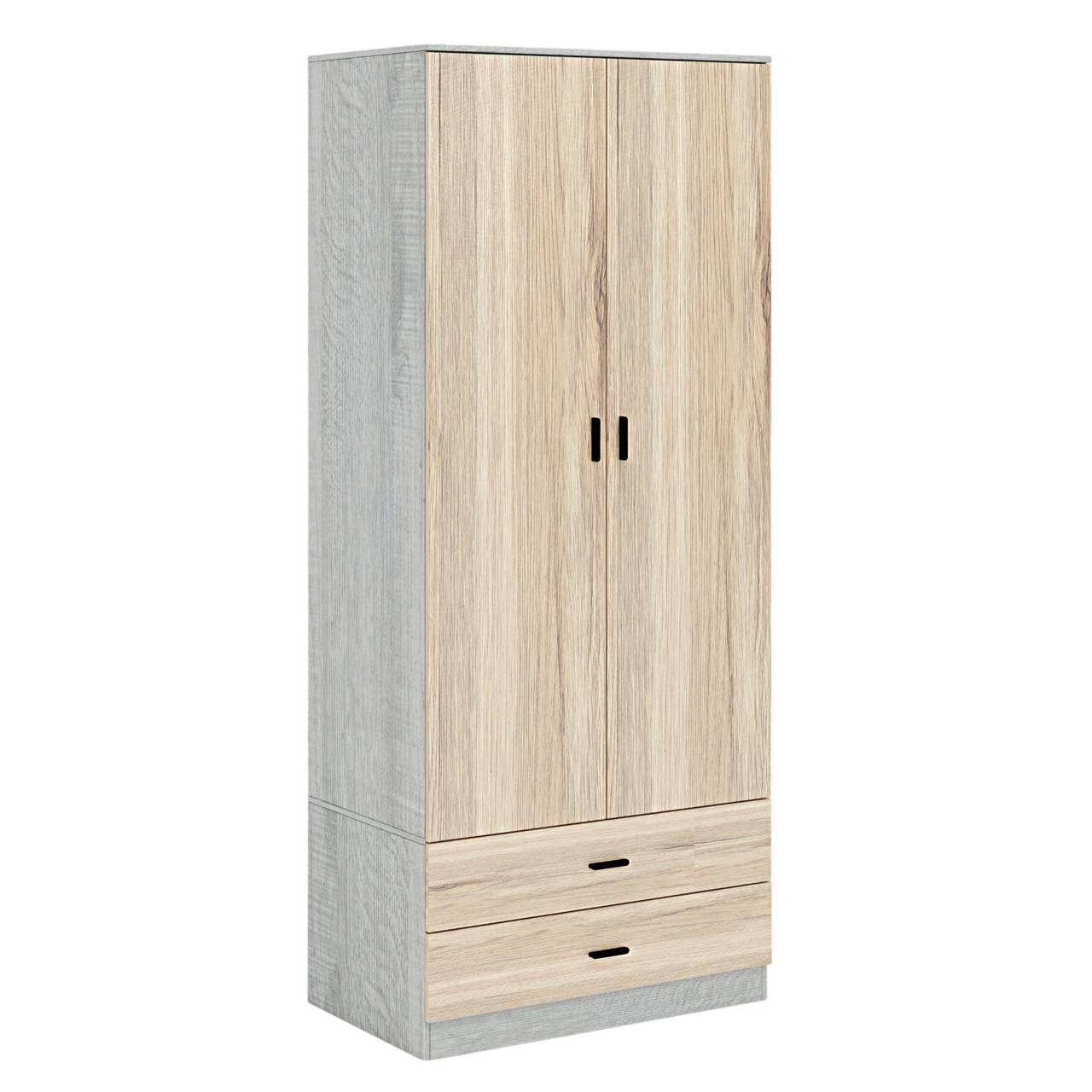 2-Door 2-Drawer Wardrobe with with Storage Shelf, and Hanging Space ...