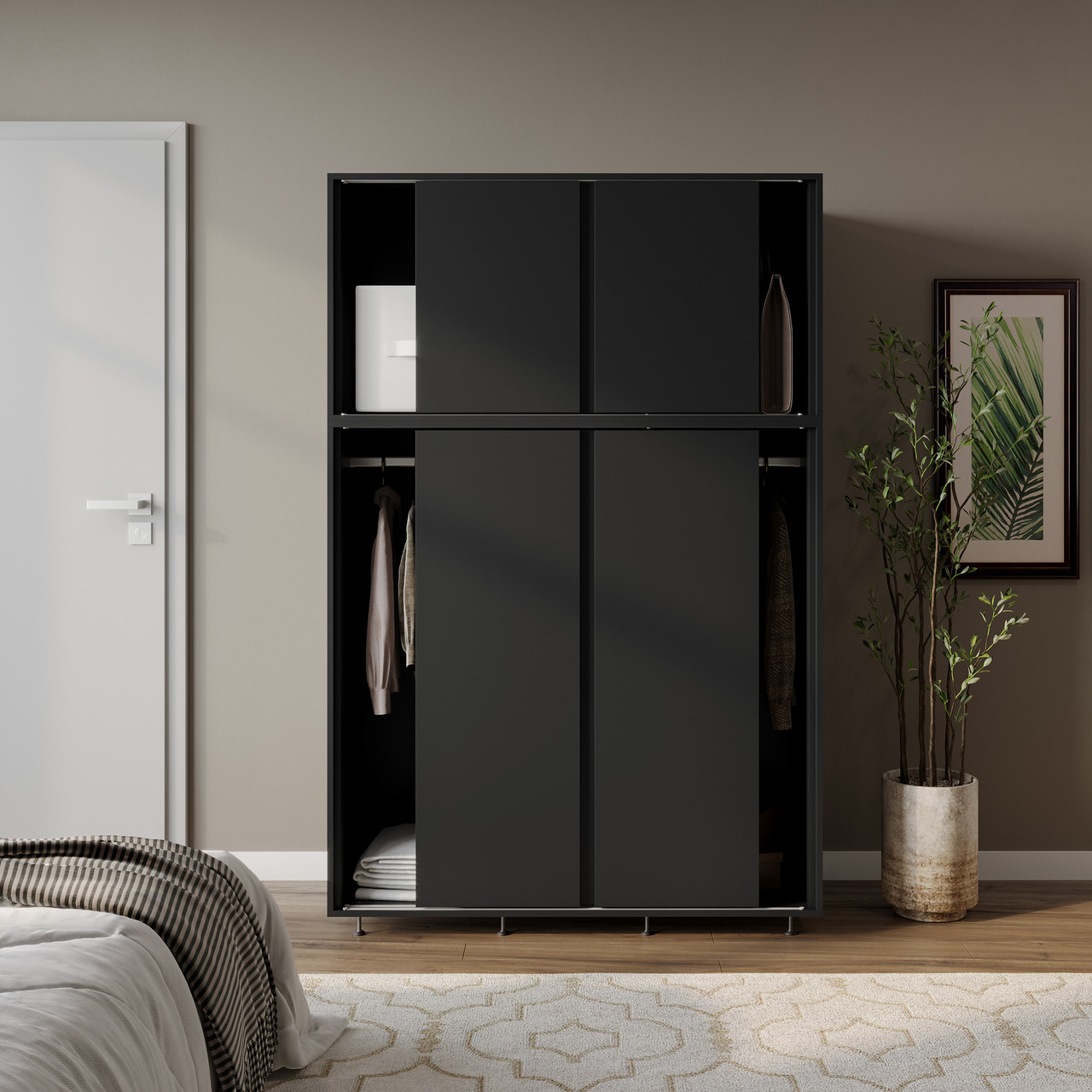 6 Sliding Doors Wardrobe Bedroom Storage Closet Clothes Hanging Rail ...