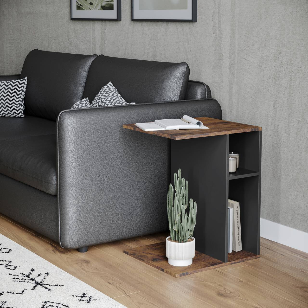 C-Shape Side Wooden Coffee Bedside Laptop Table