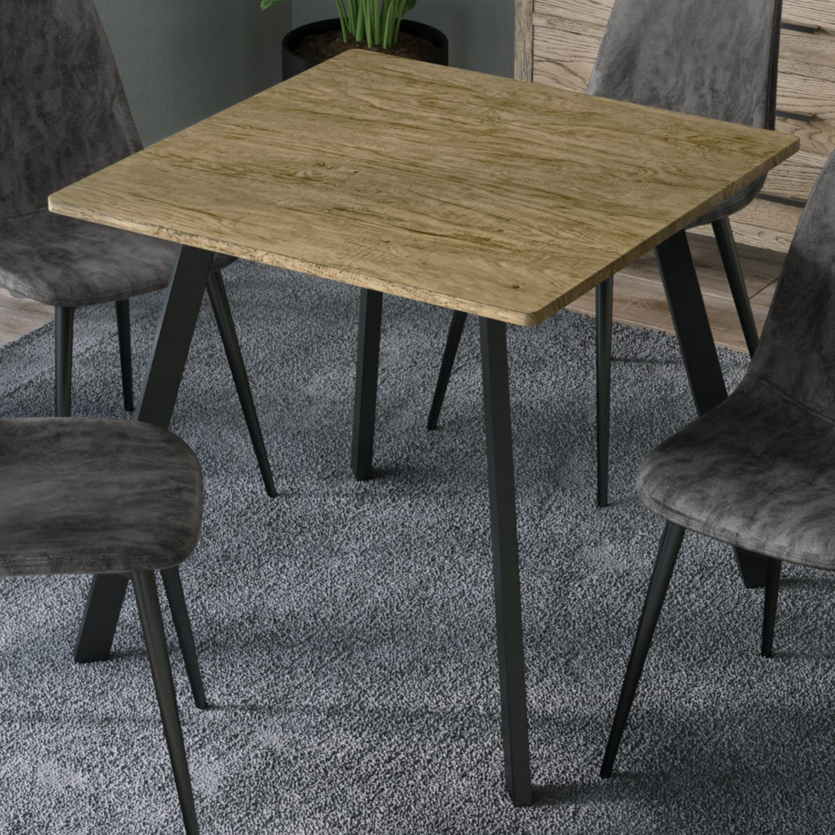 80cm Square Dining Table with Flat Metal Legs