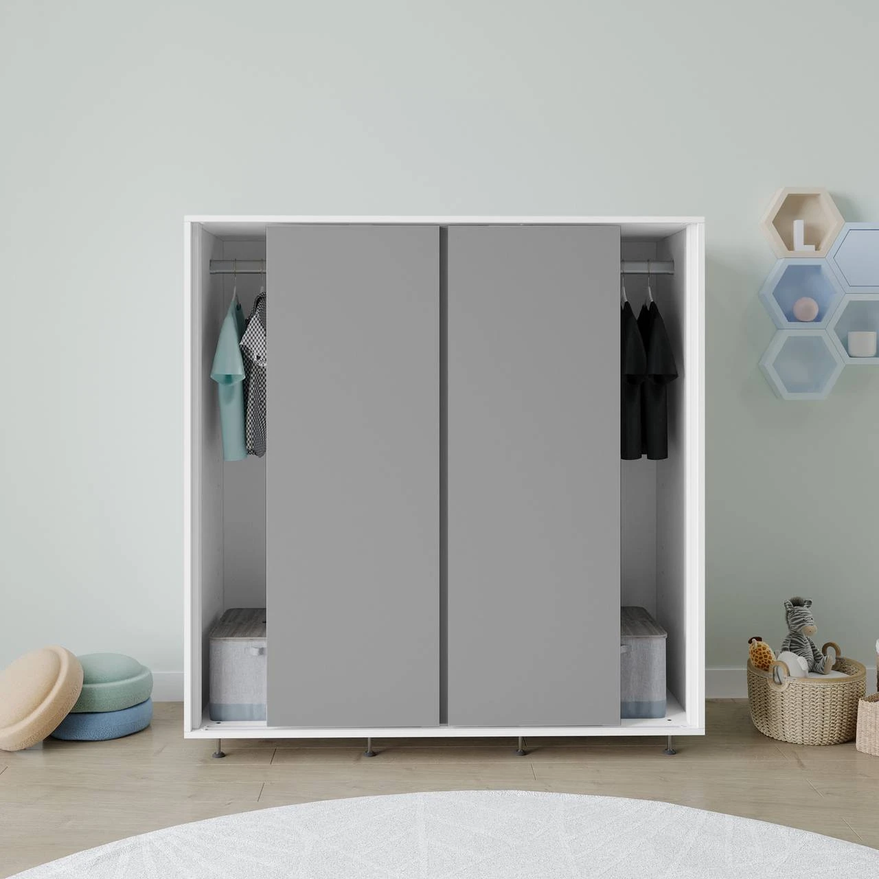 Minimalist 3 Sliding Door Storage Cabinet - 120x120x51.5cm