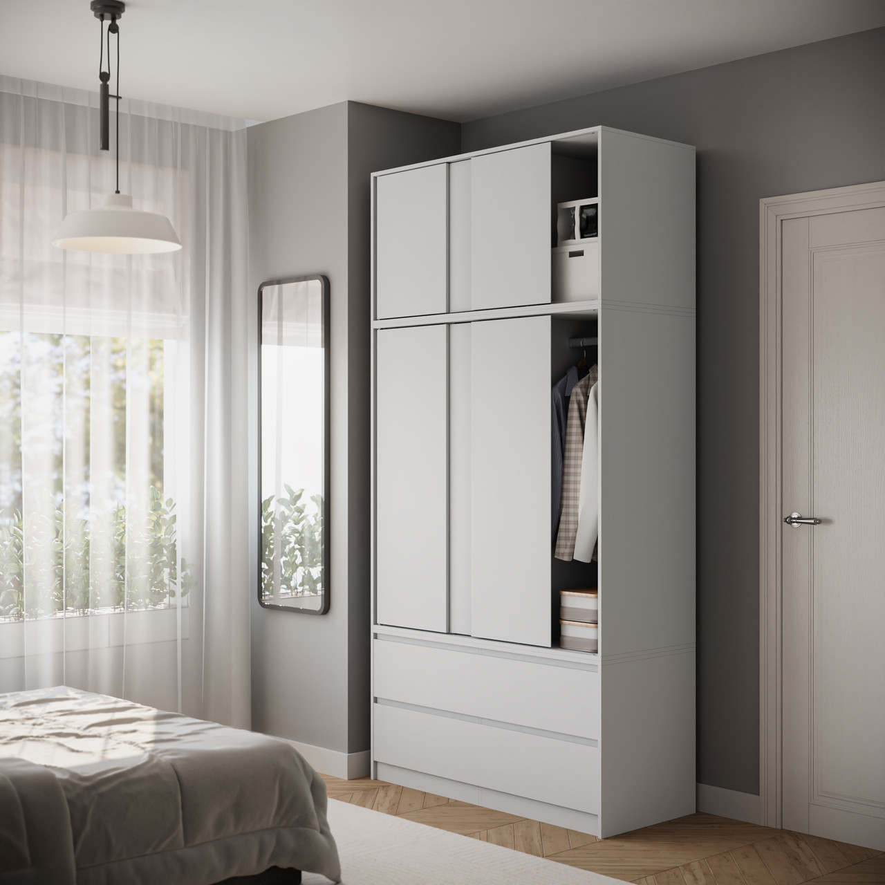 6 Sliding Doors Wardrobe with Hanging Rail - 240x120x51.5cm