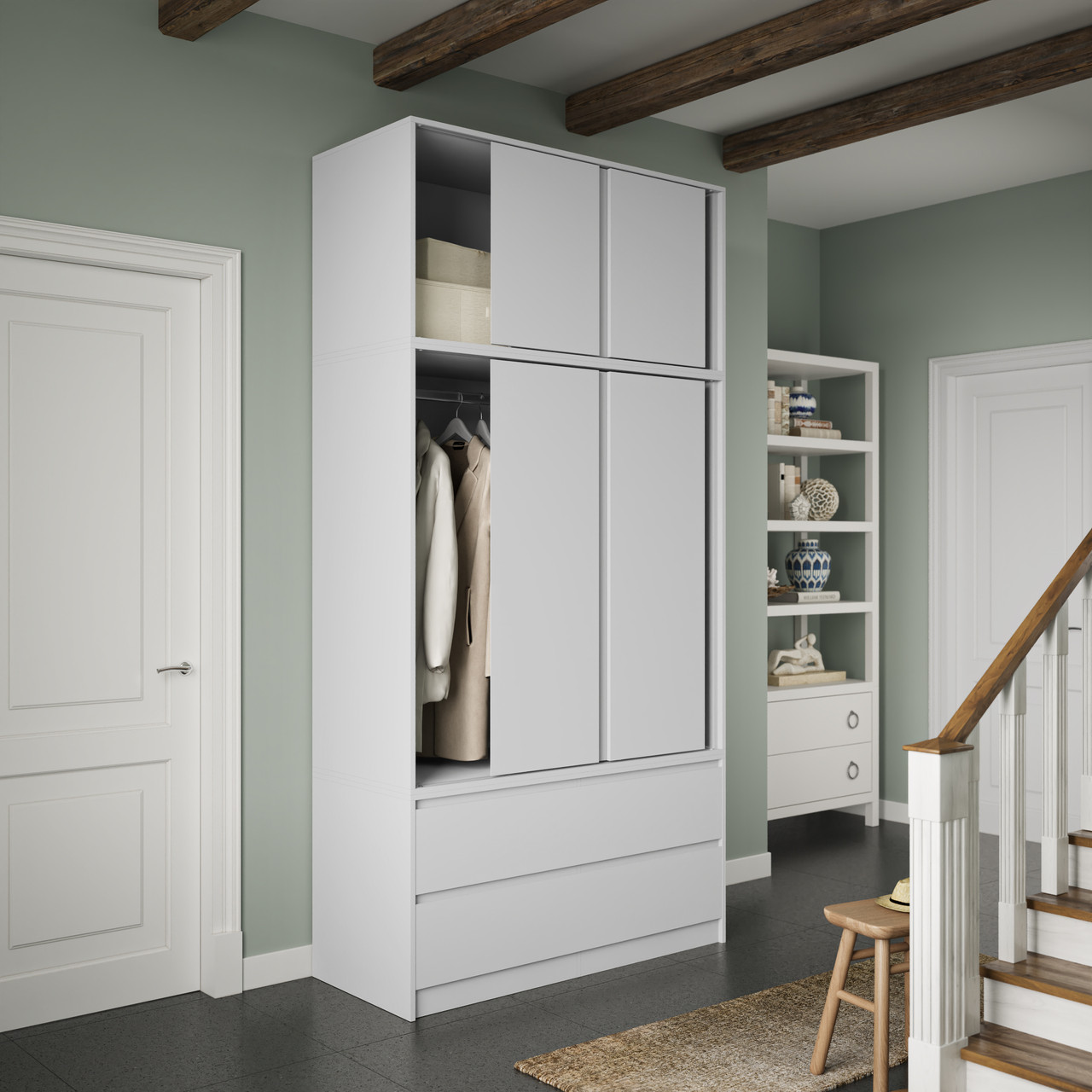 6 Sliding Doors Wardrobe with Hanging Rail - 240x120x51.5cm