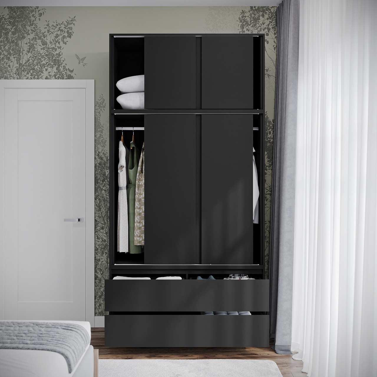 6 Sliding Doors Wardrobe with Hanging Rail - 240x120x51.5cm