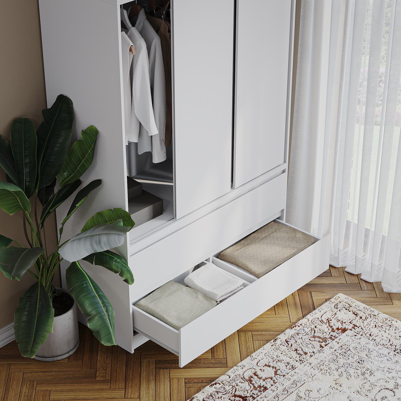 6 Sliding Doors Wardrobe with Hanging Rail - 240x120x51.5cm