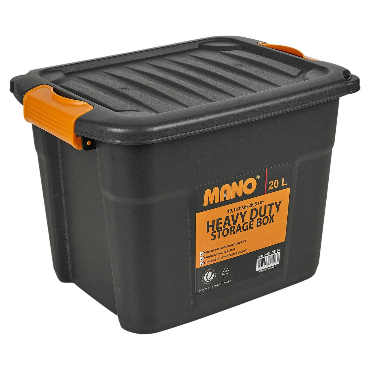 20 Litre Heavy Duty Black Plastic Storage Box